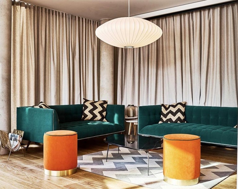 Mid-Century Modern Ochre Velvet Dust Sofa 4-Seat with Wooden Feet For ...