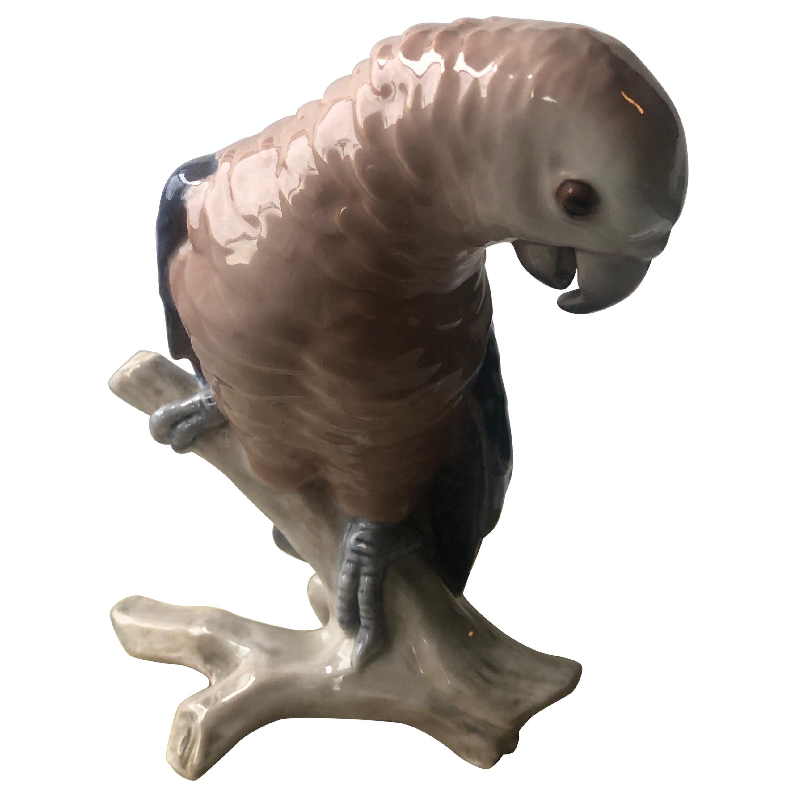 Antique Goldscheider Glazed Ceramic Porcelain Green Parrot Branch ...