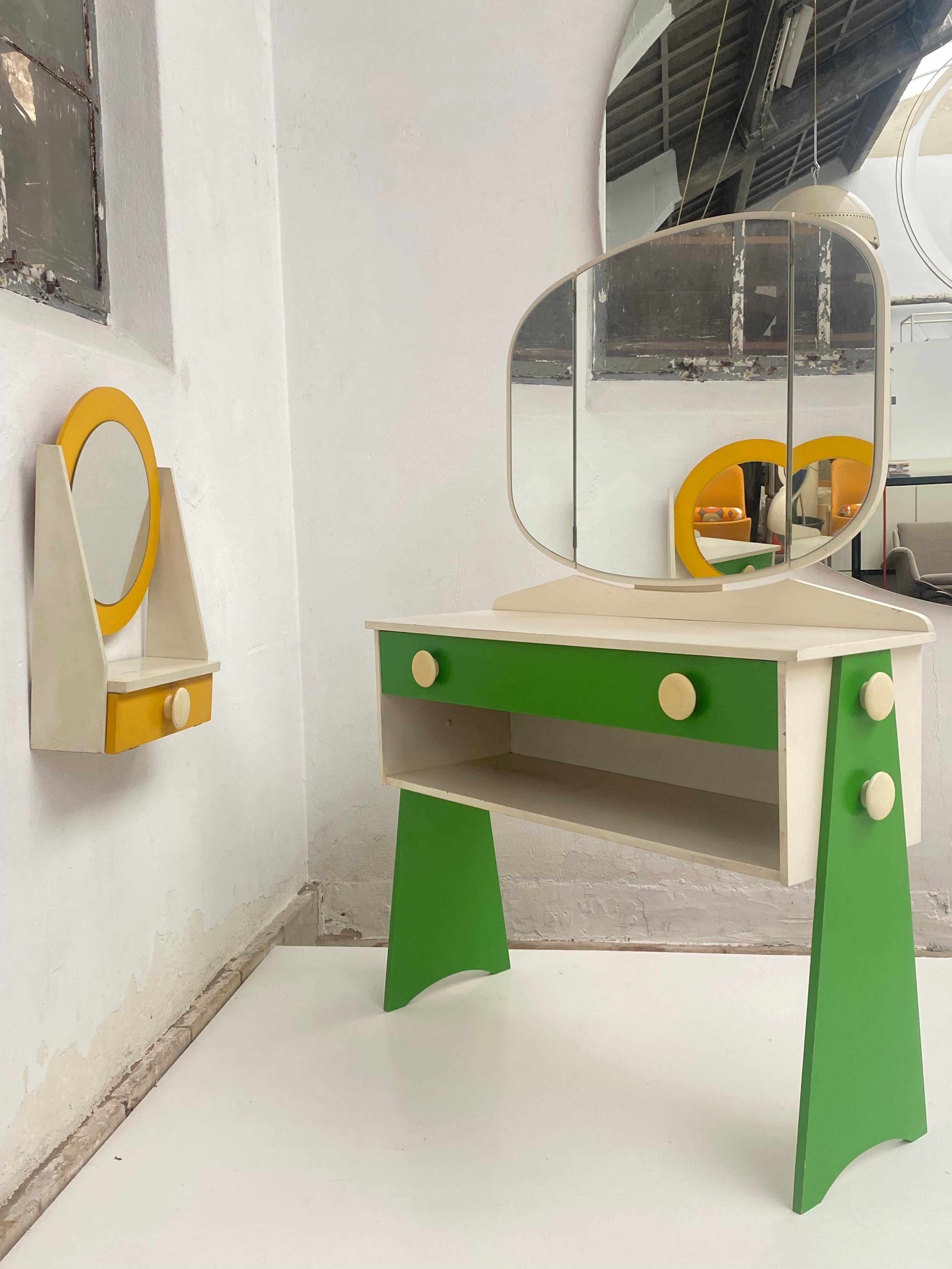 Dutch 1970's Space Age Vanity With Stool and Matching Wallmounted ...