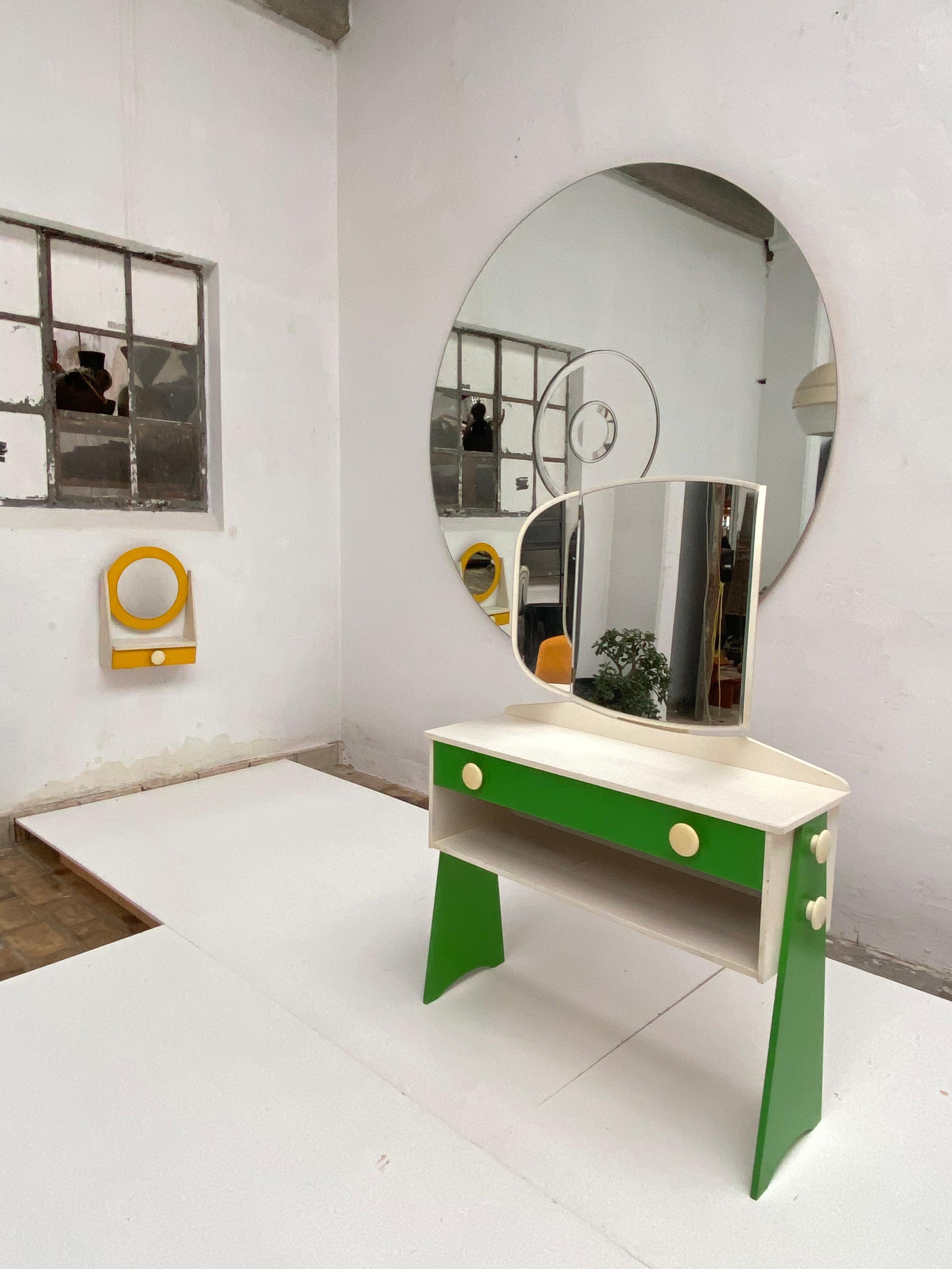 Dutch 1970's Space Age Vanity With Stool and Matching Wallmounted ...