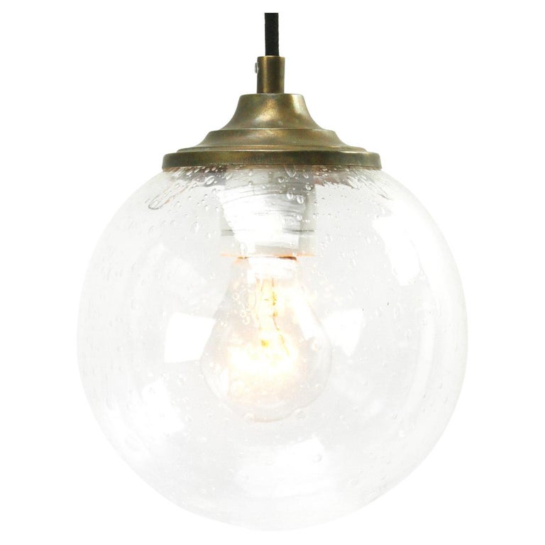 Dutch Air Bubble Glass Globe Brass Top Pendant Light For Sale at 1stDibs