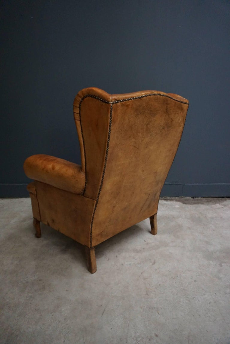 Dutch Antique Cognac-Colored Leather Club Chair at 1stDibs