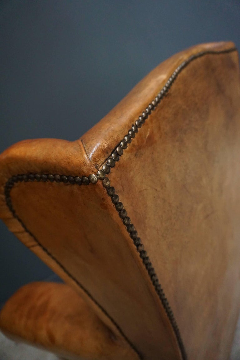 Dutch Antique Cognac-Colored Leather Club Chair at 1stDibs