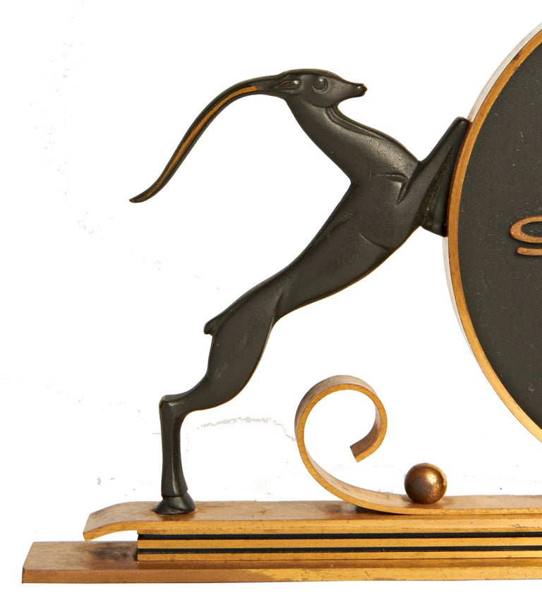 Dutch Art Deco Brass and Bronze Springbok Electric Mantel Clock by ...
