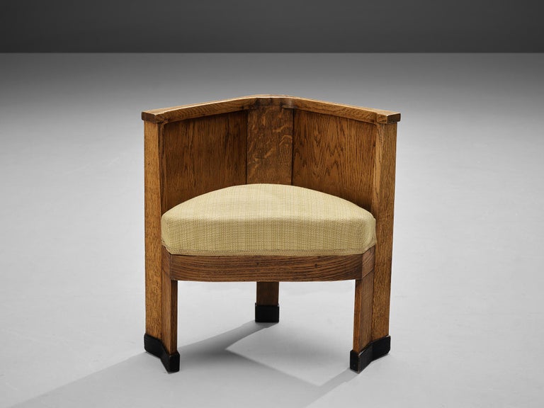 Dutch Art Deco Corner Chair in Oak, circa 1925 at 1stDibs