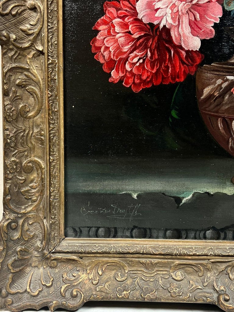 Dutch artist - Classical Still Life Vase Of Flowers On Table signed ...