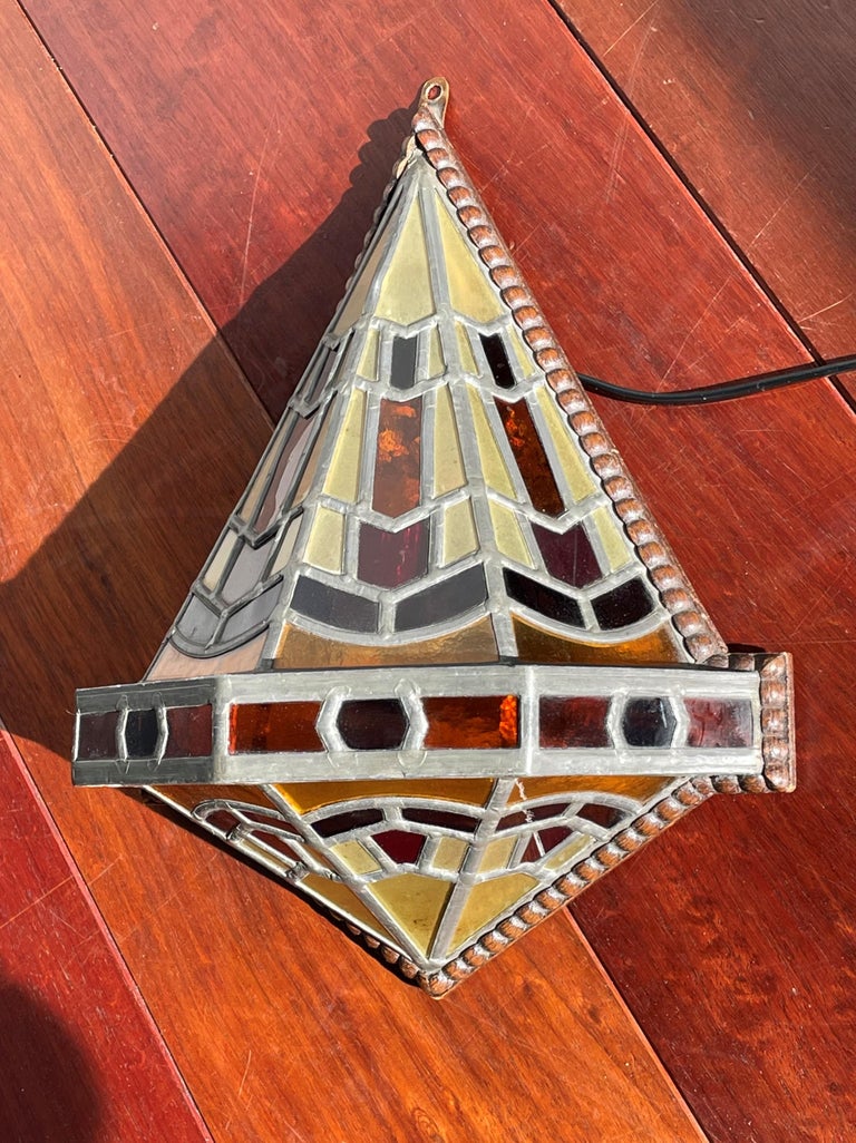 Dutch Arts and Crafts Stained Glass and Oak Hallway Wall Sconce ...