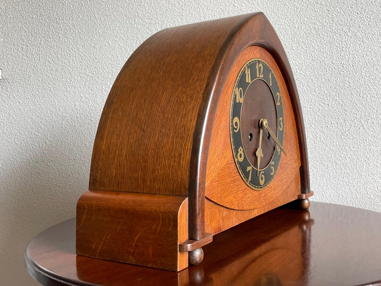 Dutch Arts and Crafts Wooden Mantle or Desk Clock w. Stunning Brass ...