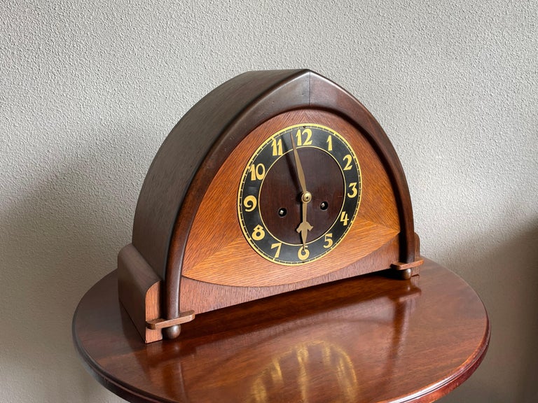 Dutch Arts and Crafts Wooden Mantle or Desk Clock w. Stunning Brass ...