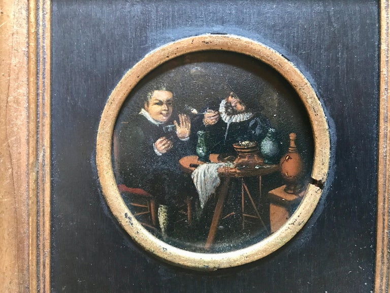 Dutch Baroque Miniature Oil Painting Tavern Scene Two Men Smoking and ...