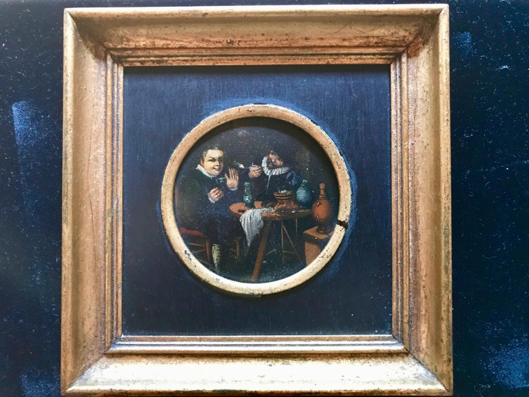 Dutch Baroque Miniature Oil Painting Tavern Scene Two Men Smoking and ...
