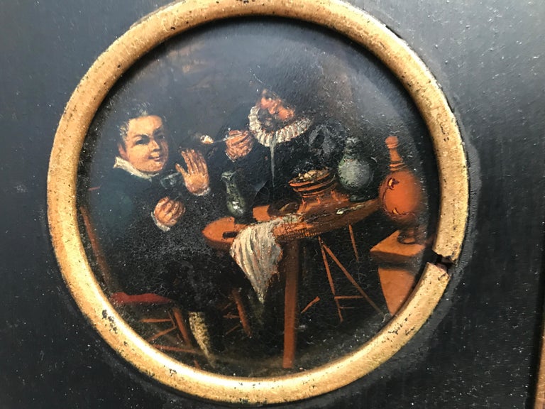 Dutch Baroque Miniature Oil Painting Tavern Scene Two Men Smoking and ...