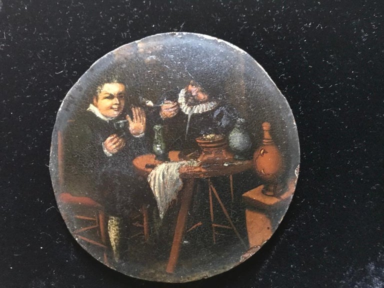 Dutch Baroque Miniature Oil Painting Tavern Scene Two Men Smoking and ...