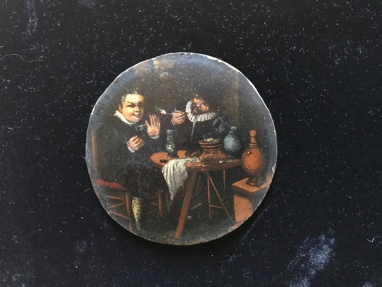 Dutch Baroque Miniature Oil Painting Tavern Scene Two Men Smoking and ...
