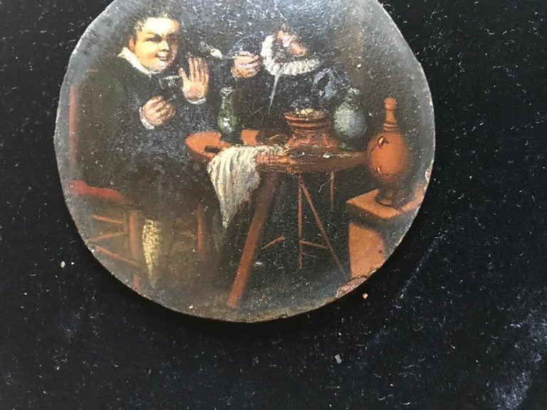 Dutch Baroque Miniature Oil Painting Tavern Scene Two Men Smoking and ...