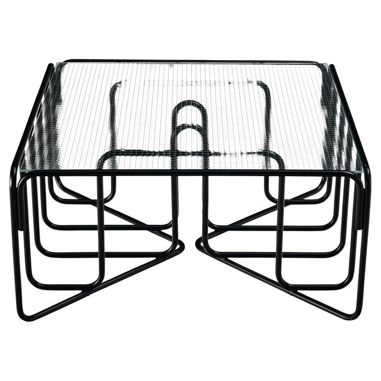 Dutch Black Tubular Coffee Table with Glass Top For Sale at 1stDibs