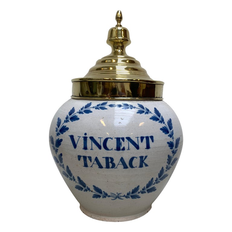 Dutch Blue and White Hand Painted and Glazed Delft Tobacco Jar, circa ...