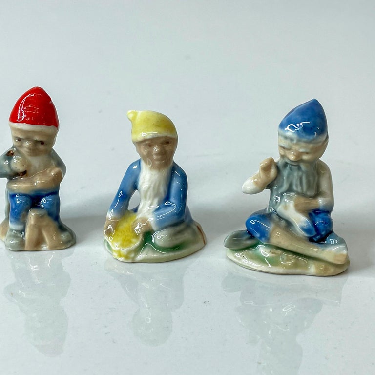 Dutch Blue Gnome Elf Trio Tiny Porcelain Bearded Figurines Made in ...