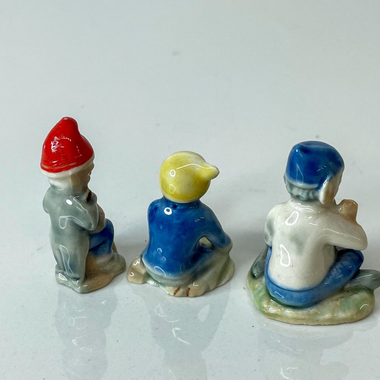 Dutch Blue Gnome Elf Trio Tiny Porcelain Bearded Figurines Made in ...