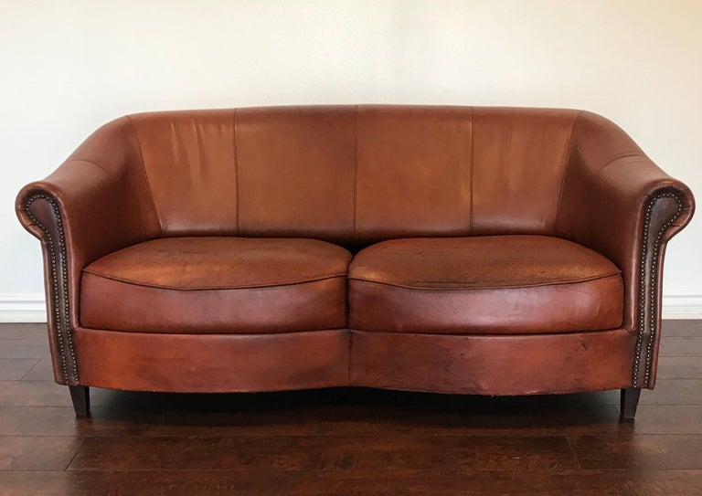 Dutch Cognac Leather Cigar Sofa at 1stDibs