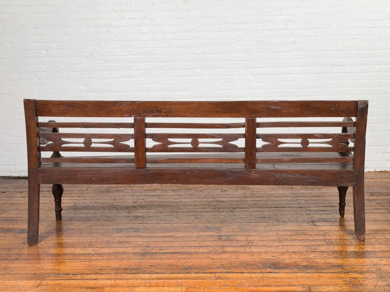 Dutch Colonial 19th Century Teak Bench with Pierced Back and Scrolling ...