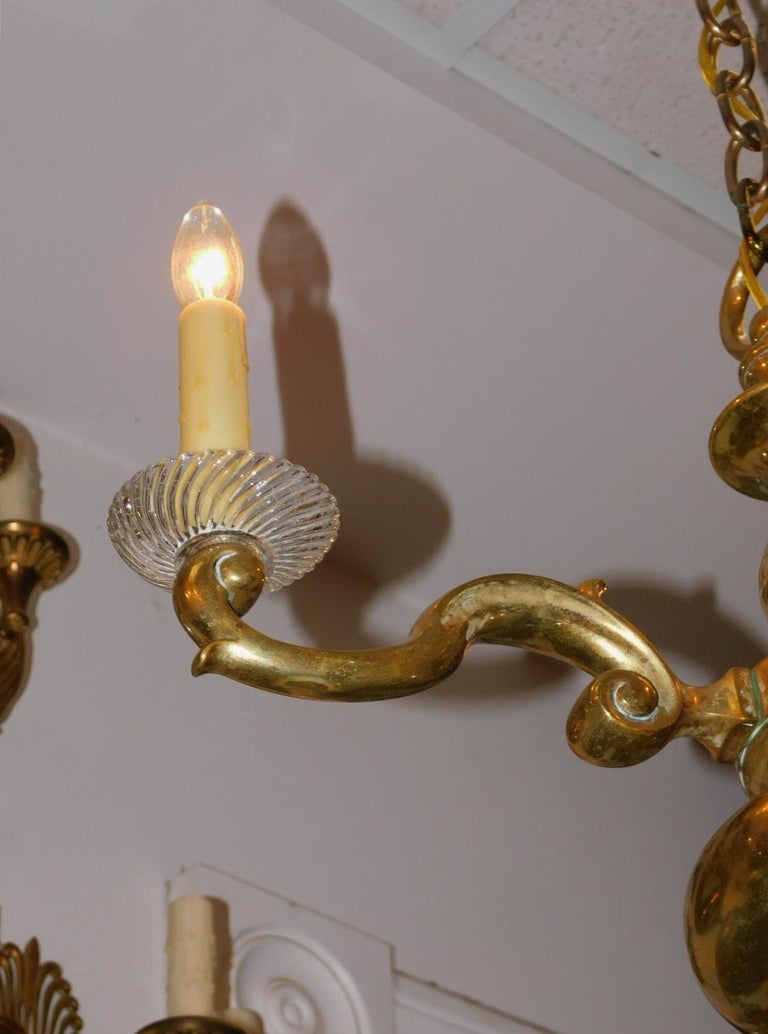 Dutch Colonial Bronze and Crystal Three Arm Chandelier Orig. Candle, C ...