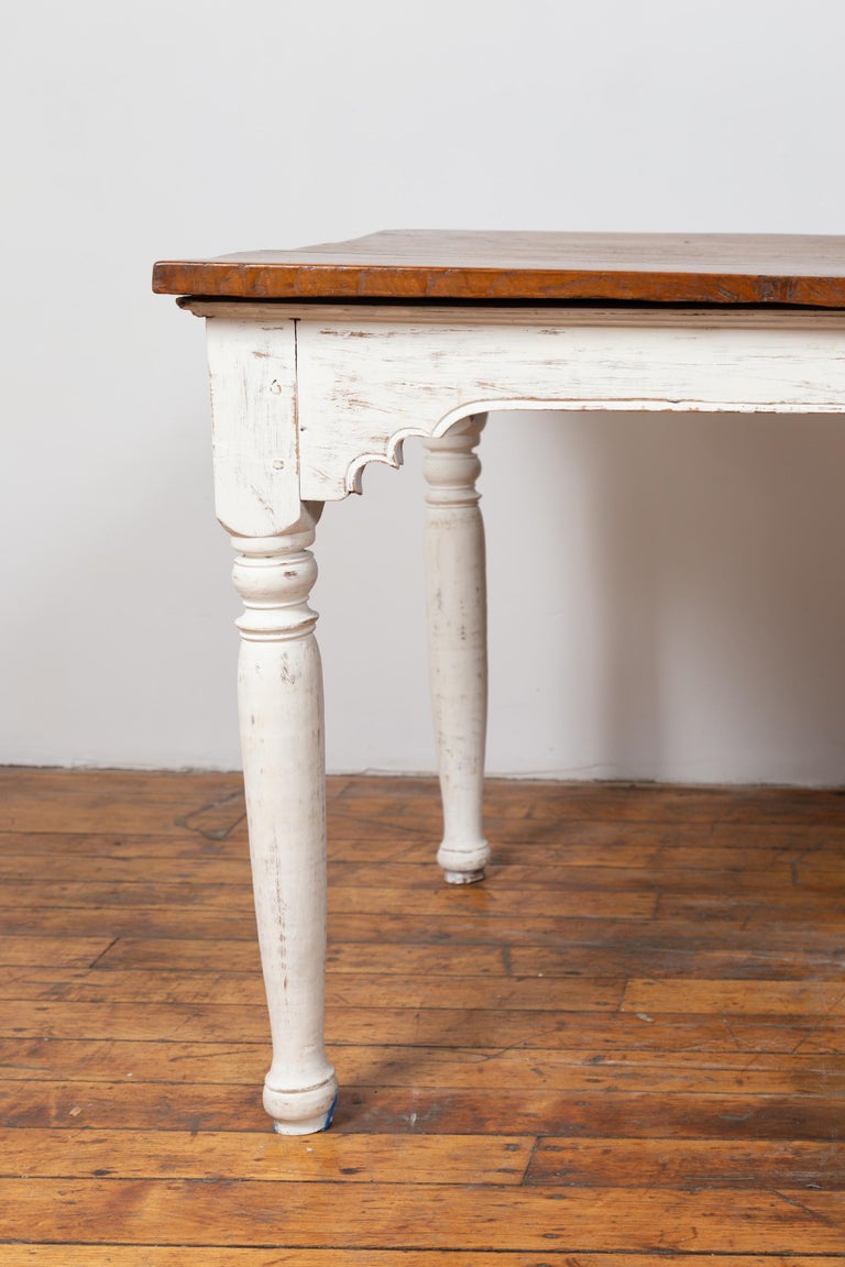 Dutch Colonial Dining Table with Wooden Top over White Painted Turned ...