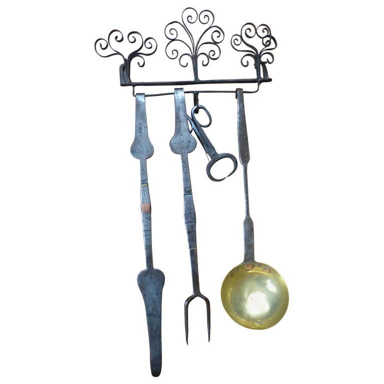 Dutch Colonial Fireplace Tools with Hanger, 17th Century at 1stDibs