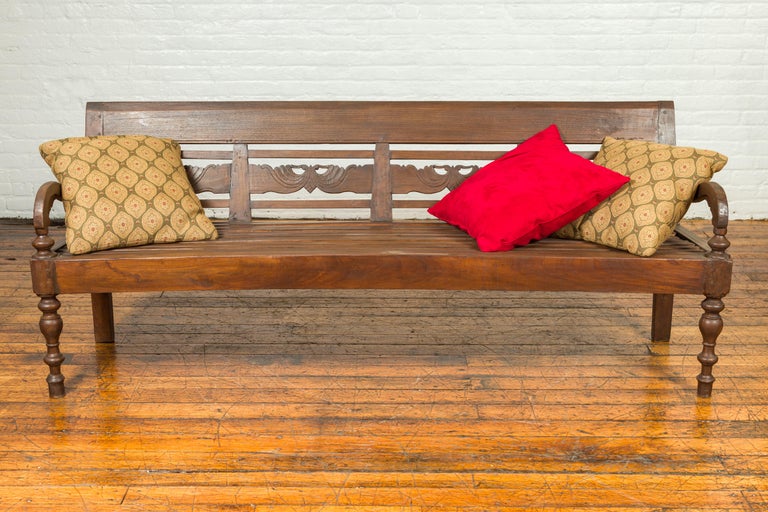Dutch Colonial Late 19th Century Bench with Carved Back and Scrolling ...