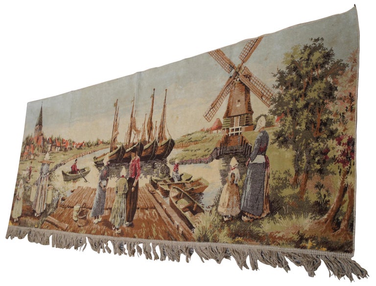 Dutch Country Landscape Needlepoint Tapestry Harbor Windmill Figures ...