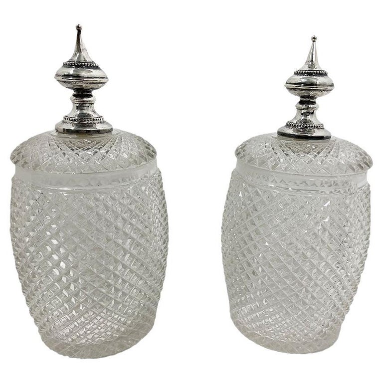 Dutch crystal lidded pots with silver knob, Amsterdam 1901-1903 For ...