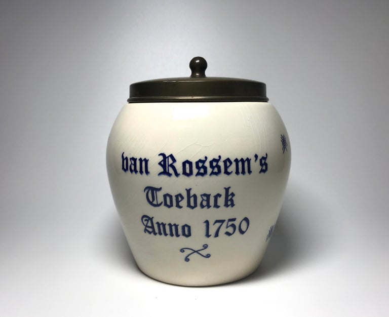 Dutch Delft Blue White Glazed Humidor Tobacco Jar Stocks Inscription ...