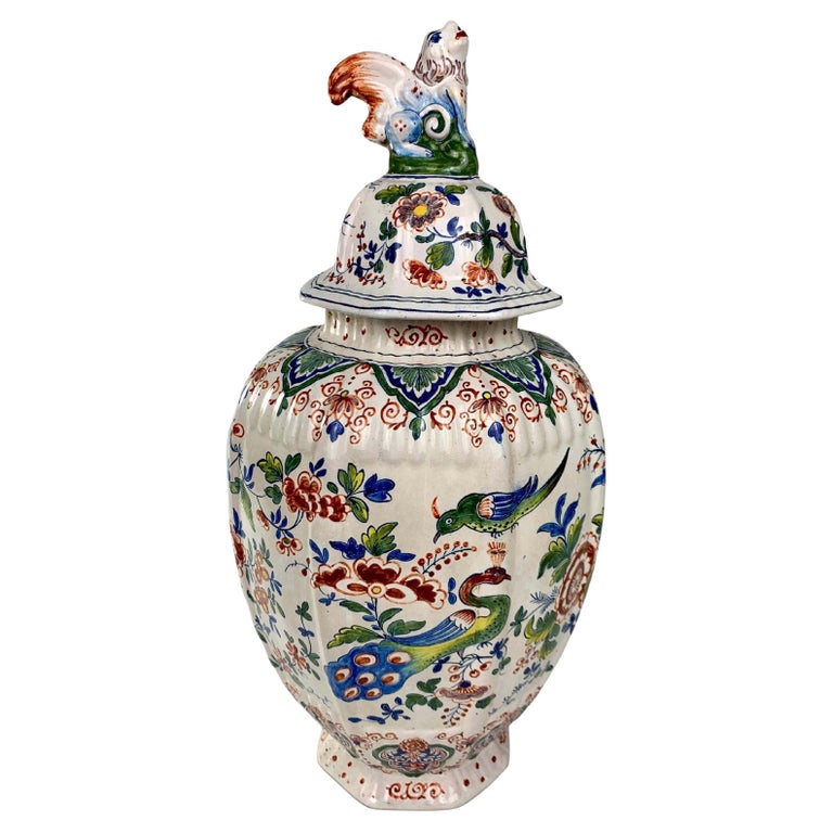 Dutch Delft Jar Hand-Painted in Traditional Polychrome Colors at 1stDibs