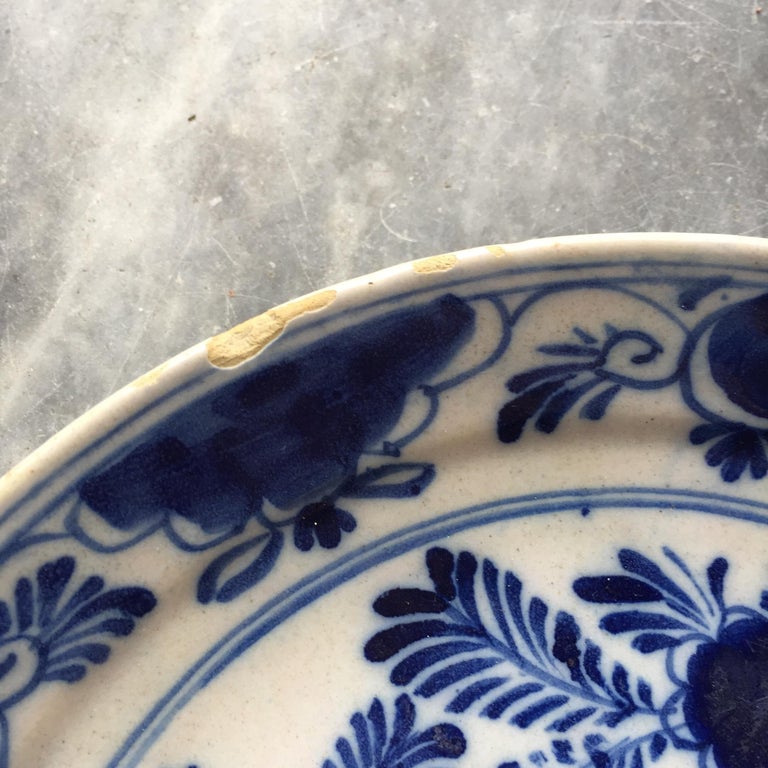 Dutch Delft Plate with a Deer, 18th Century For Sale at 1stDibs
