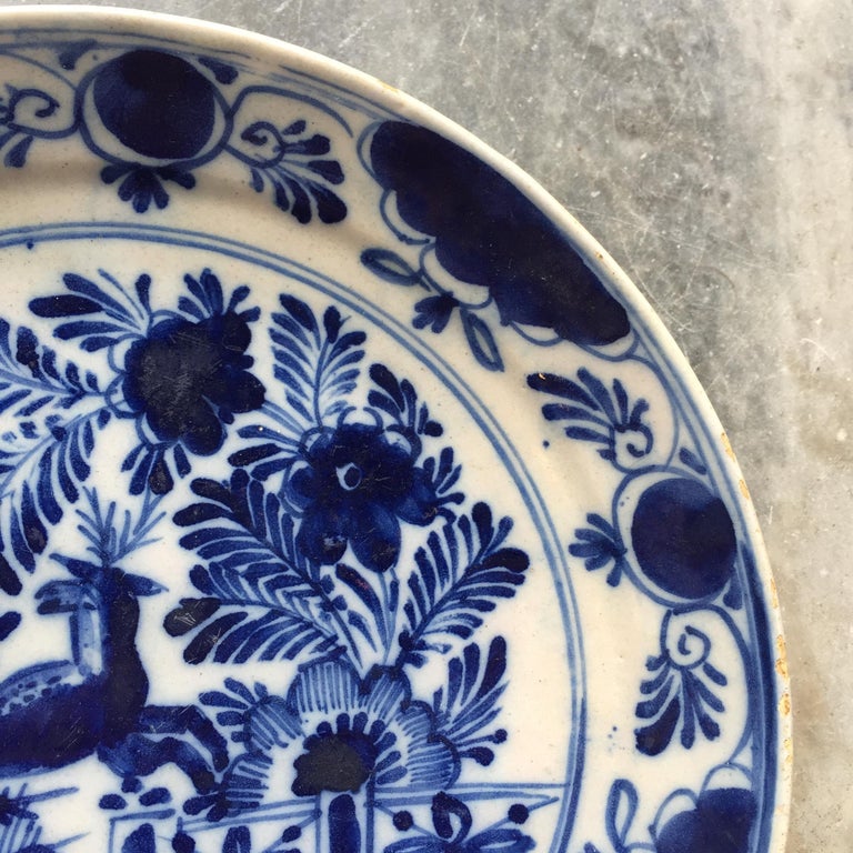 Dutch Delft Plate with a Deer, 18th Century For Sale at 1stDibs