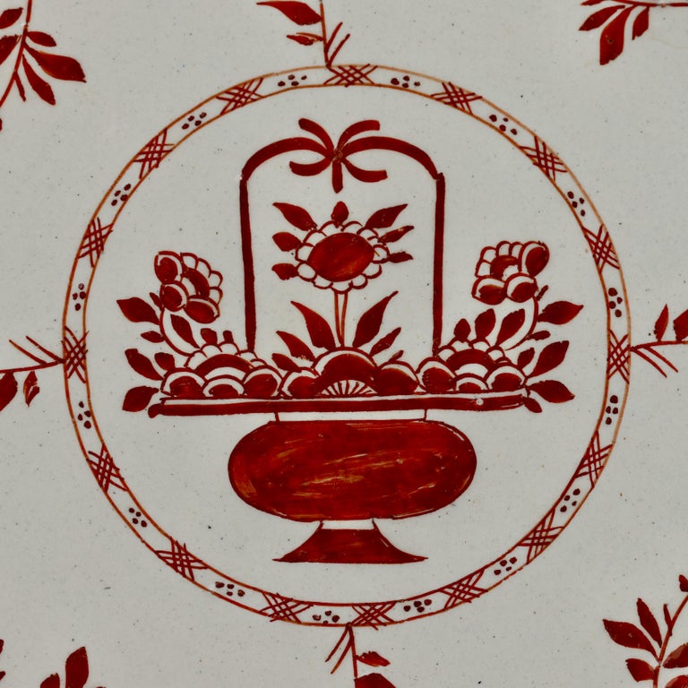 Dutch Delft Plate with Flower Basket, 18th Century For Sale at 1stDibs