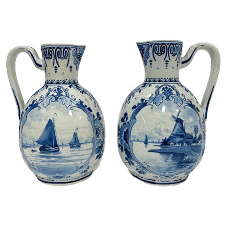 Dutch Delft Porceleyne Fles Oval Lobed Jugs with Handles, 1894 For Sale ...