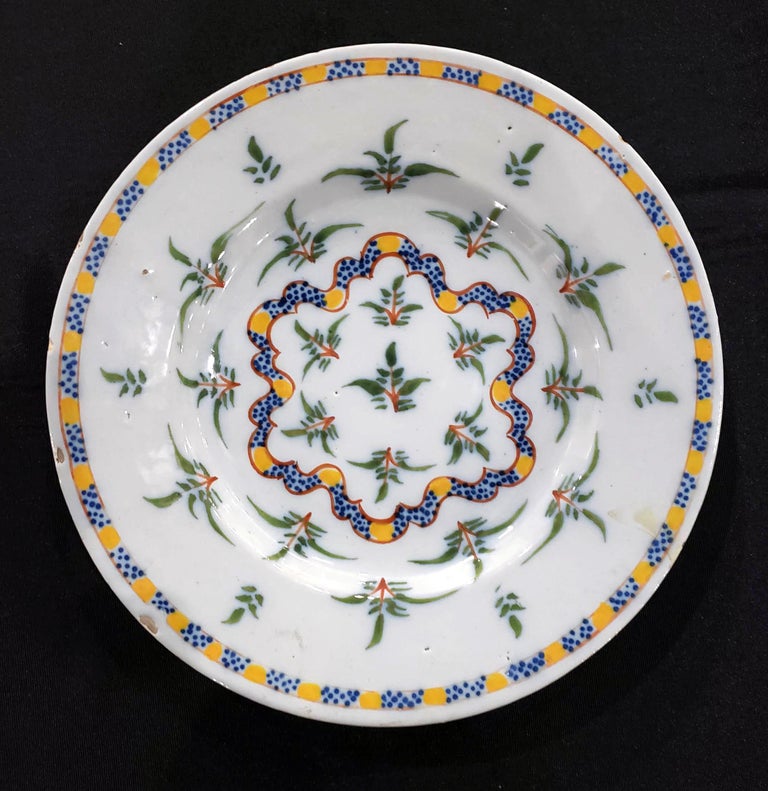 Dutch Delft Set of Six Dinner Plates with Plants and Ribbon For Sale at ...