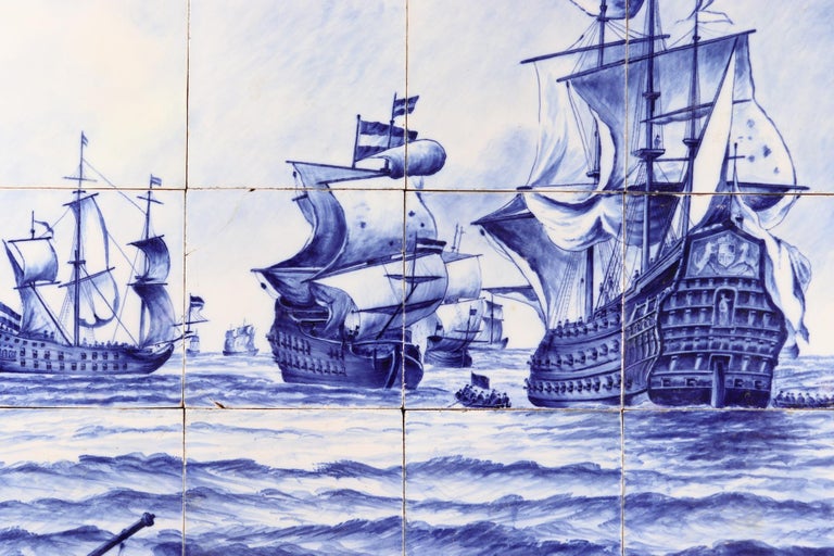 Dutch Delft Tile Large Picture of A Fleet of Ships For Sale at 1stDibs