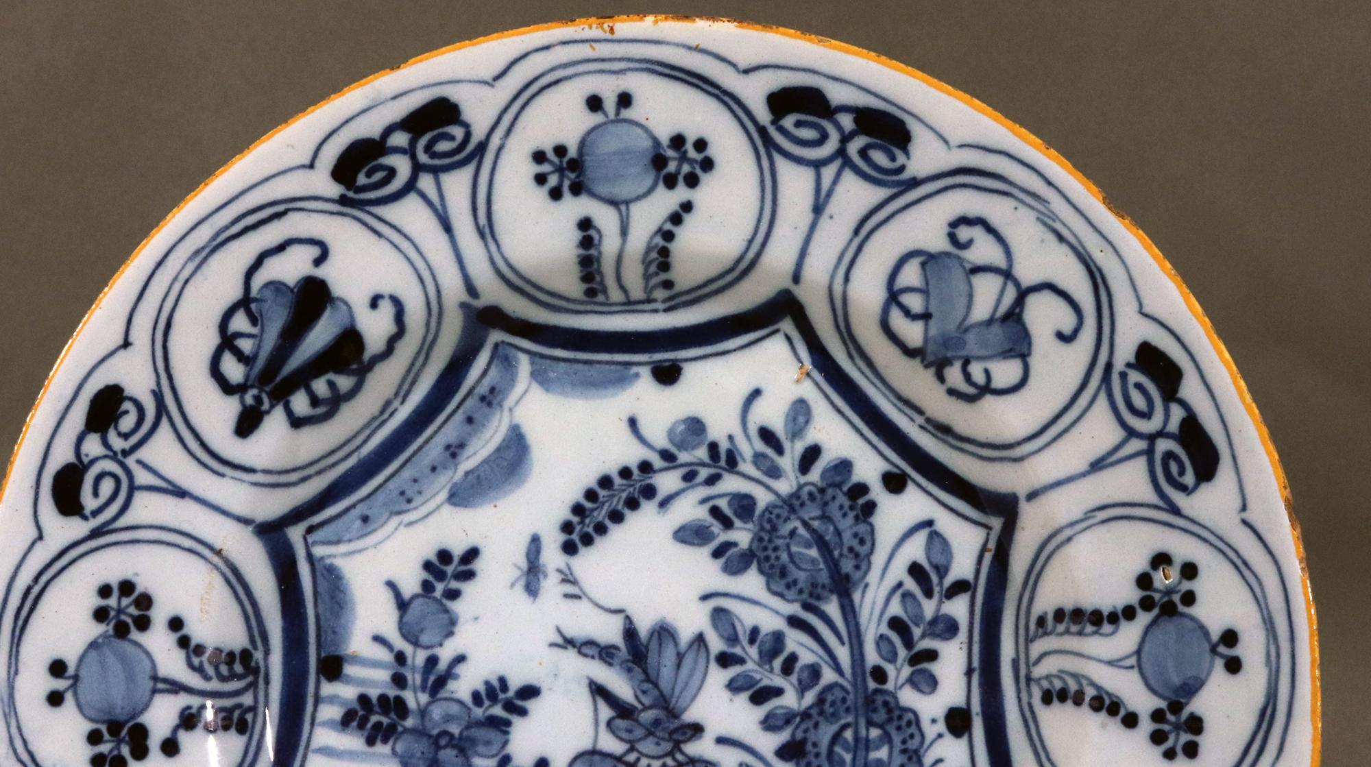 Dutch Delft Underglaze Blue and White Chinoiserie Dragonfly Plates, De ...