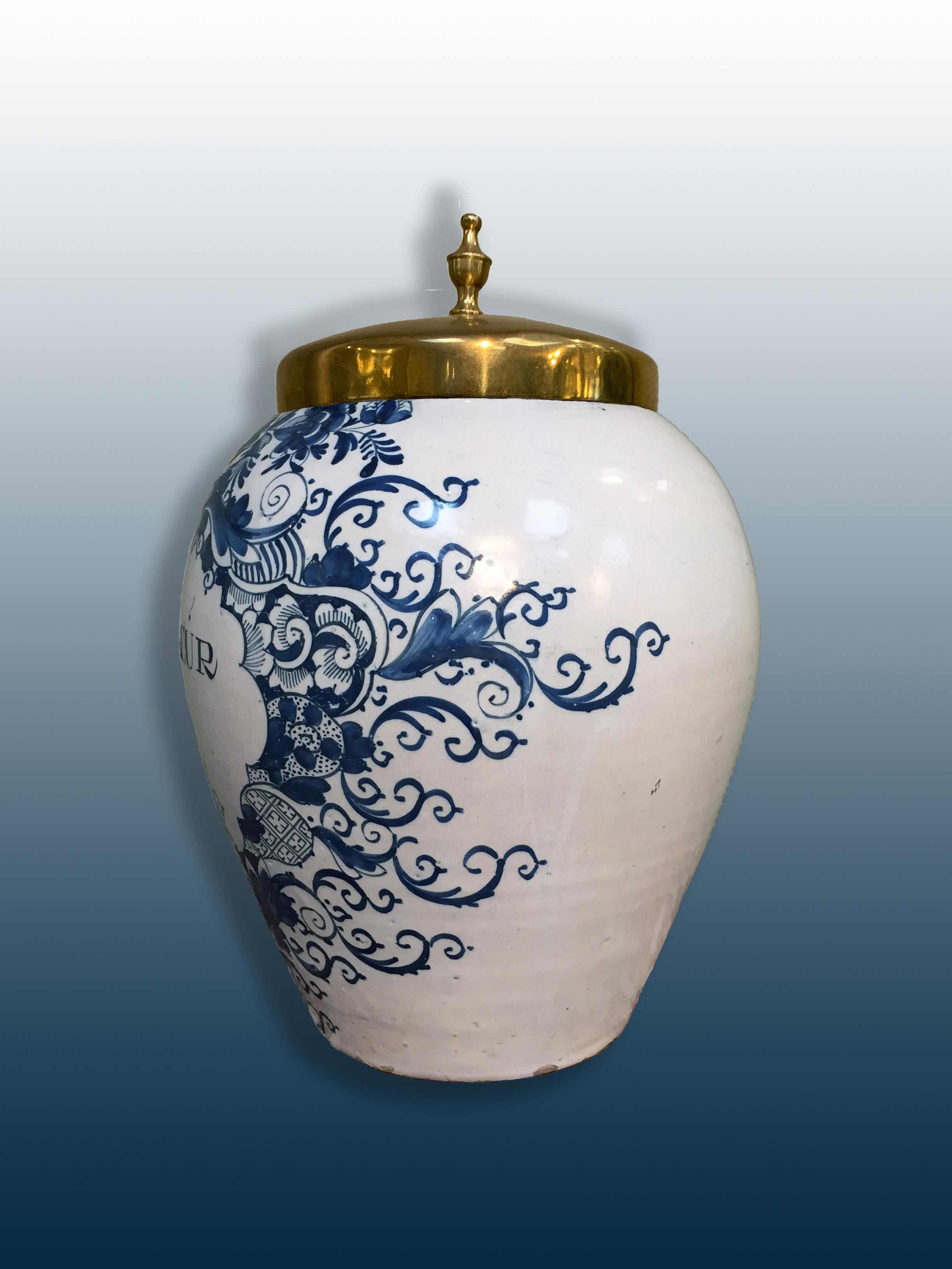 Dutch Delftware Tobacco Jar with Brass Lid, 18th Century at 1stDibs ...