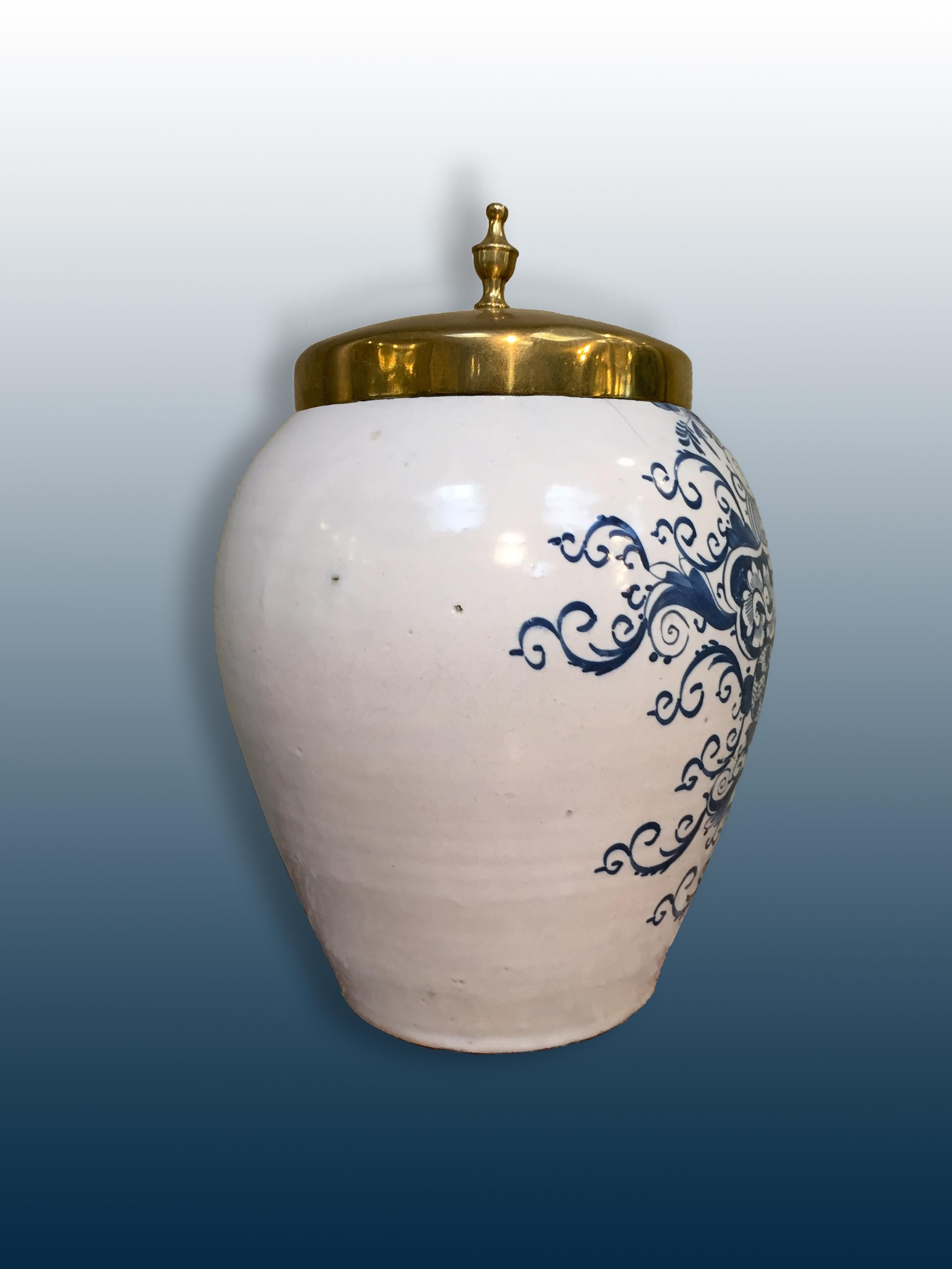 Dutch Delftware Tobacco Jar with Brass Lid, 18th Century at 1stDibs ...