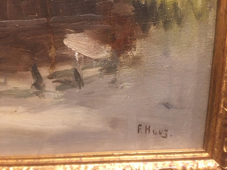 Dutch Framed Oil on Board River Scene by Frans Simon Hoos, Early 20th ...