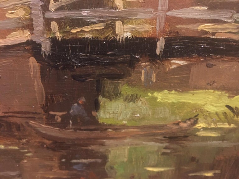 Dutch Framed Oil on Board River Scene by Frans Simon Hoos, Early 20th ...