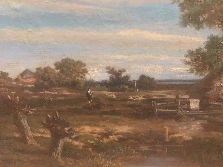 Dutch Framed Oil on Canvas "Woman Drawing Water from a Well", 19th-20th ...