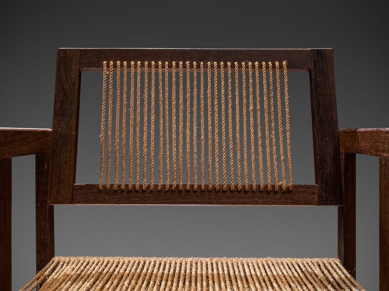 Dutch Geometric Lounge Chair with Ottoman in Wengé and Cord at 1stDibs