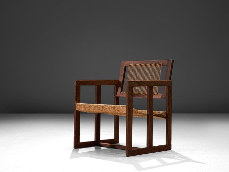 Dutch Geometric Lounge Chair with Ottoman in Wengé and Cord at 1stDibs