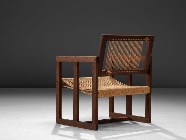 Dutch Geometric Lounge Chair with Ottoman in Wengé and Cord at 1stDibs