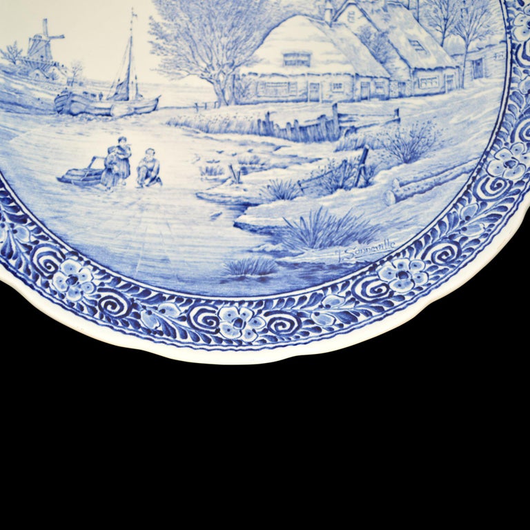 Dutch Hand Painted Boch Delft Platter Country Waterway Scene Blue/White ...