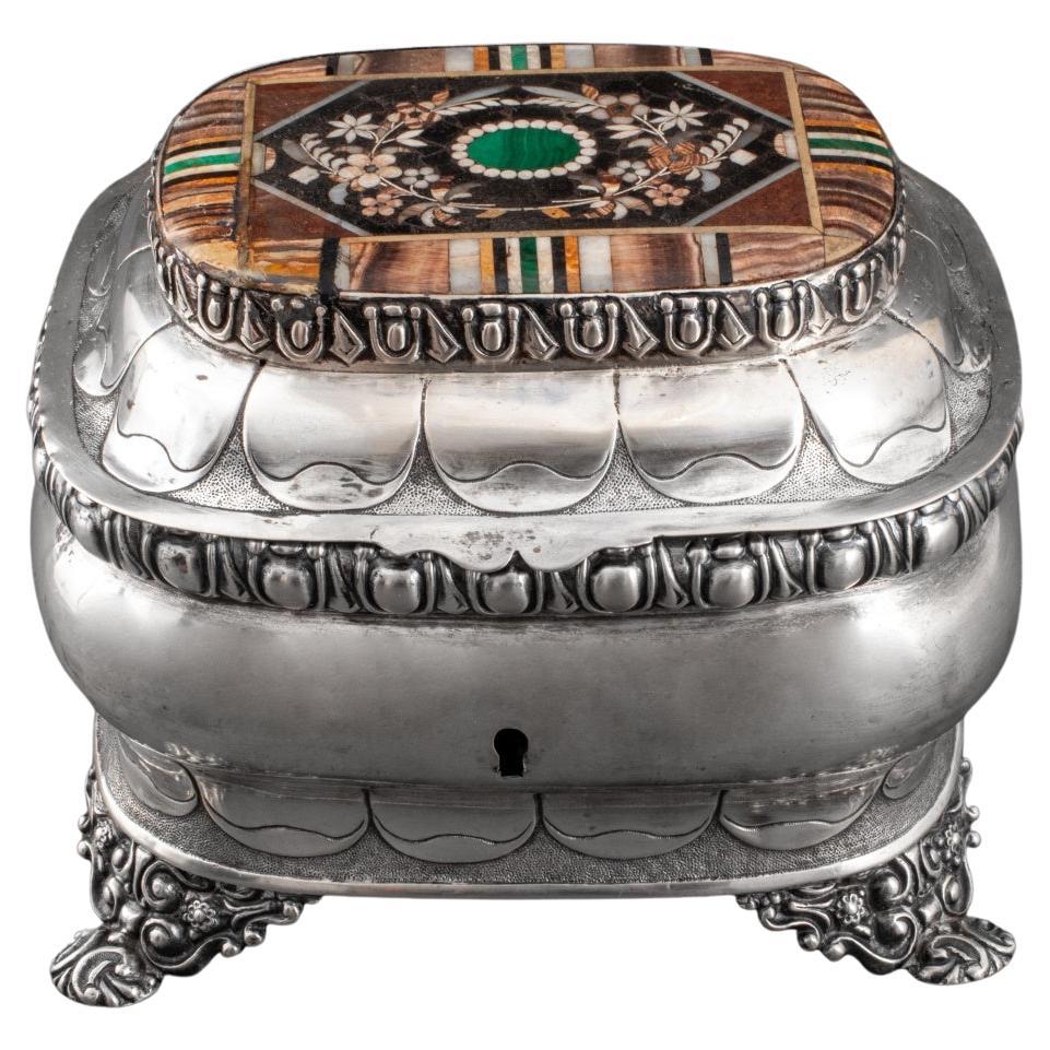Dutch Hardstone Mosaic Silver Sugar Casket, C. 1900 For Sale at 1stDibs